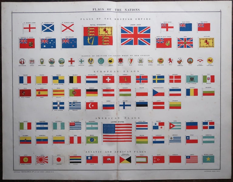 Large Original Vintage Poster of World Flags, circa 1920 For Sale at ...