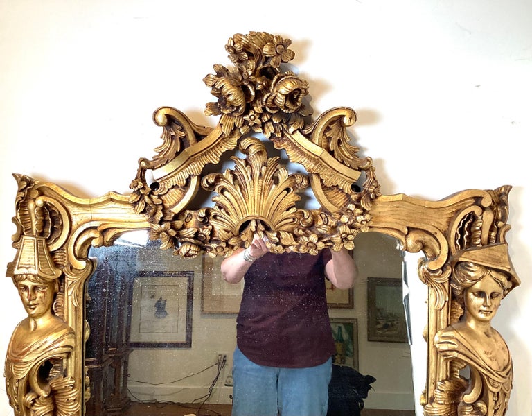 Large Ornate Gilt Walnut Renaissance Revival Mirror For Sale at 1stDibs