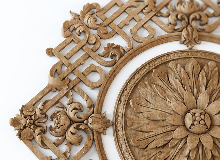 Large Ornate Hand Carved Wood Rosette for Interior For Sale at 1stDibs