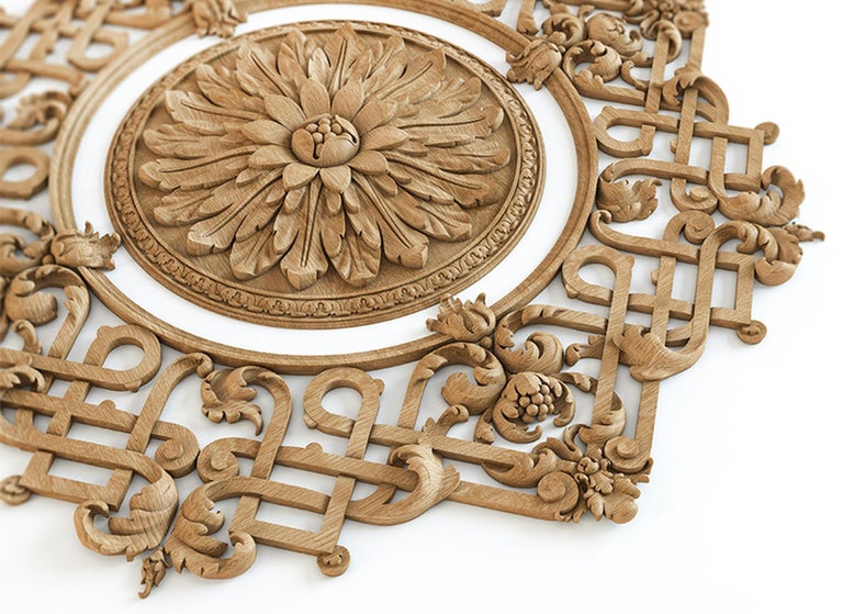Large Ornate Hand Carved Wood Rosette for Interior For Sale at 1stDibs