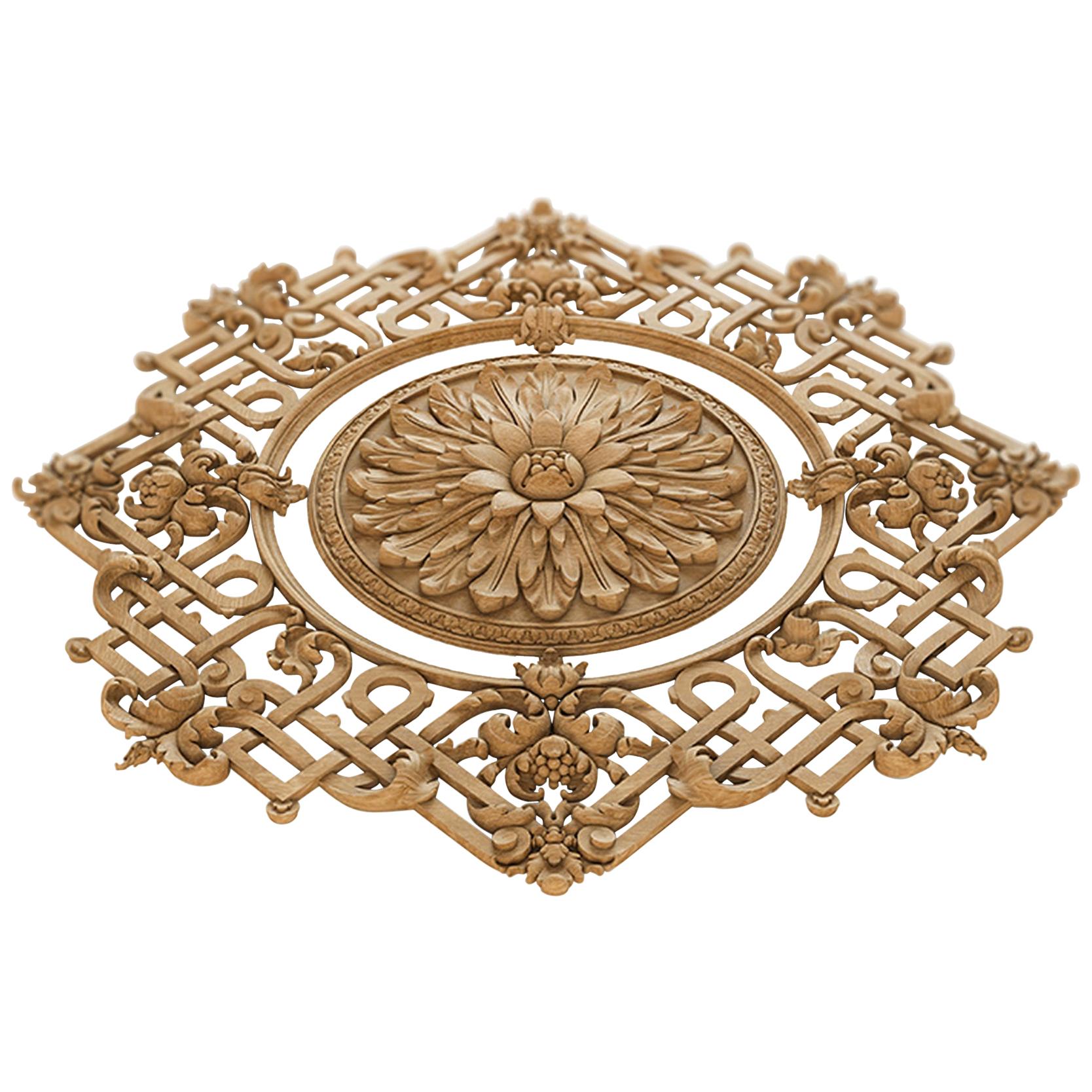 Custom Made Wood Medallion for Interior, Architectural Hand Carved Oak ...