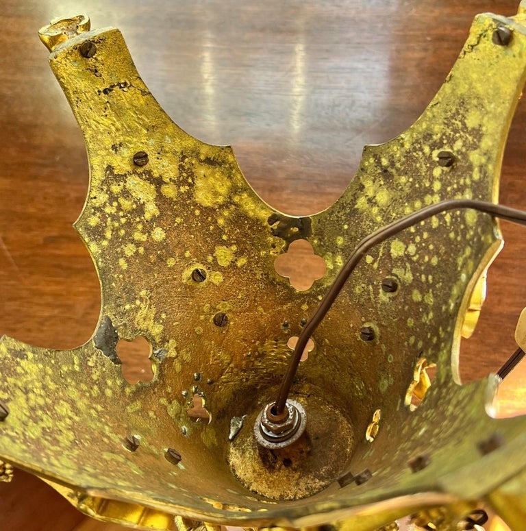 Large Ornate Pair of Gothic Revival Jeweled Bronze Lamps with Linen ...