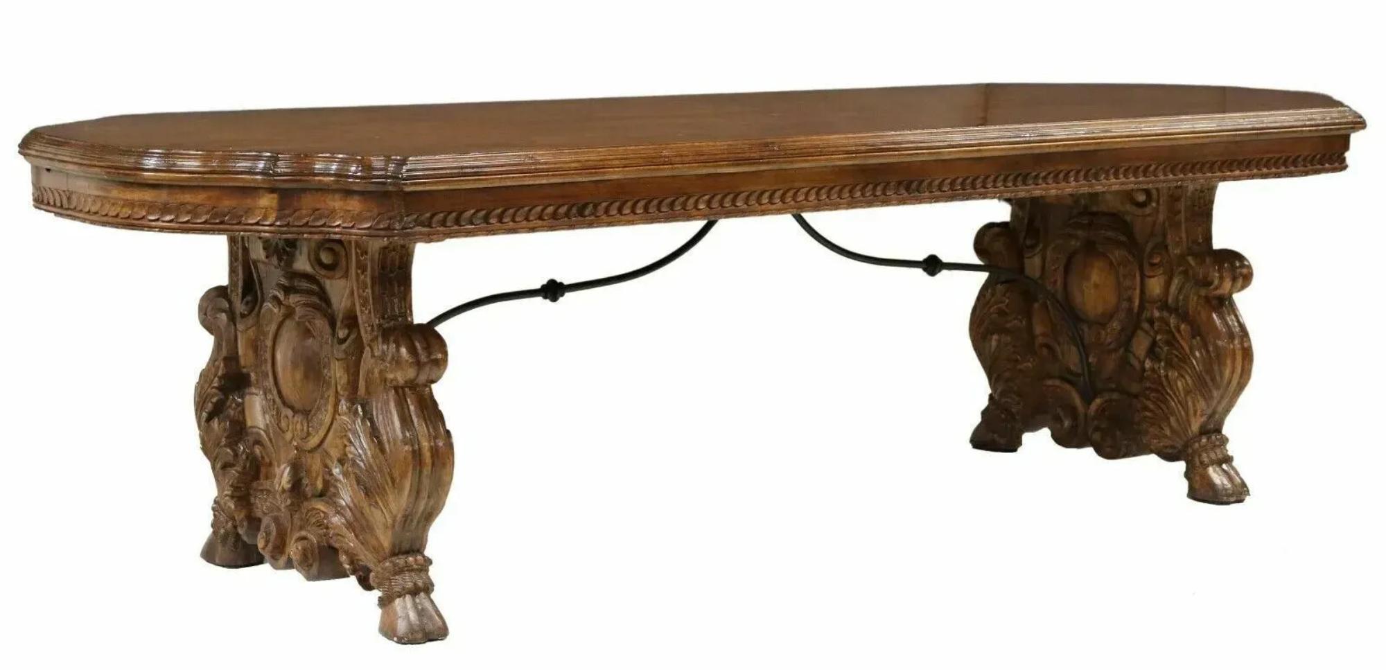 Large, Ornately Carved, Foliate, Walnut, Apron, 108" L, Dining Table ...
