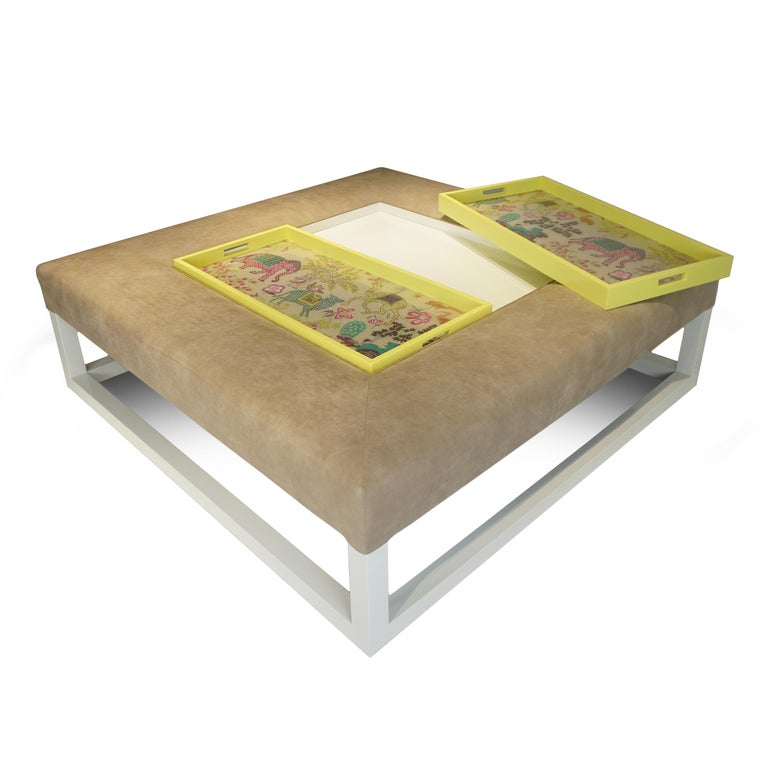 Large Ottoman/Coffee Table with Italian Leather and Lacquered Legs and ...