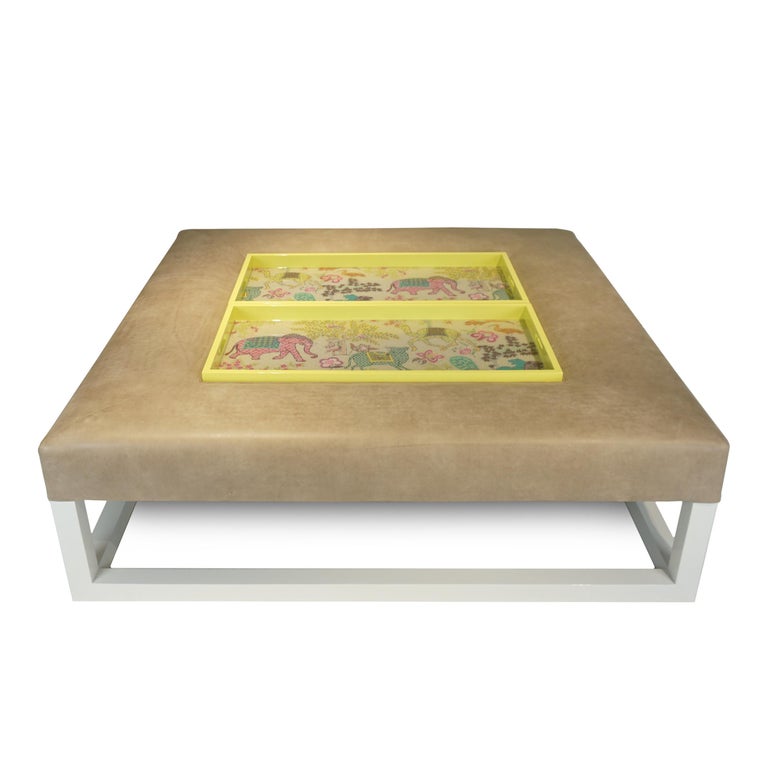 Large Ottoman/Coffee Table with Italian Leather and Lacquered Legs and ...