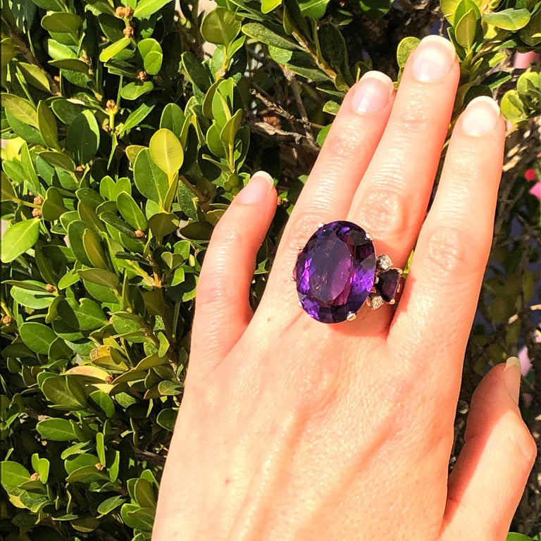 Large Oval Amethyst and Diamond Yellow Gold Ring at 1stDibs
