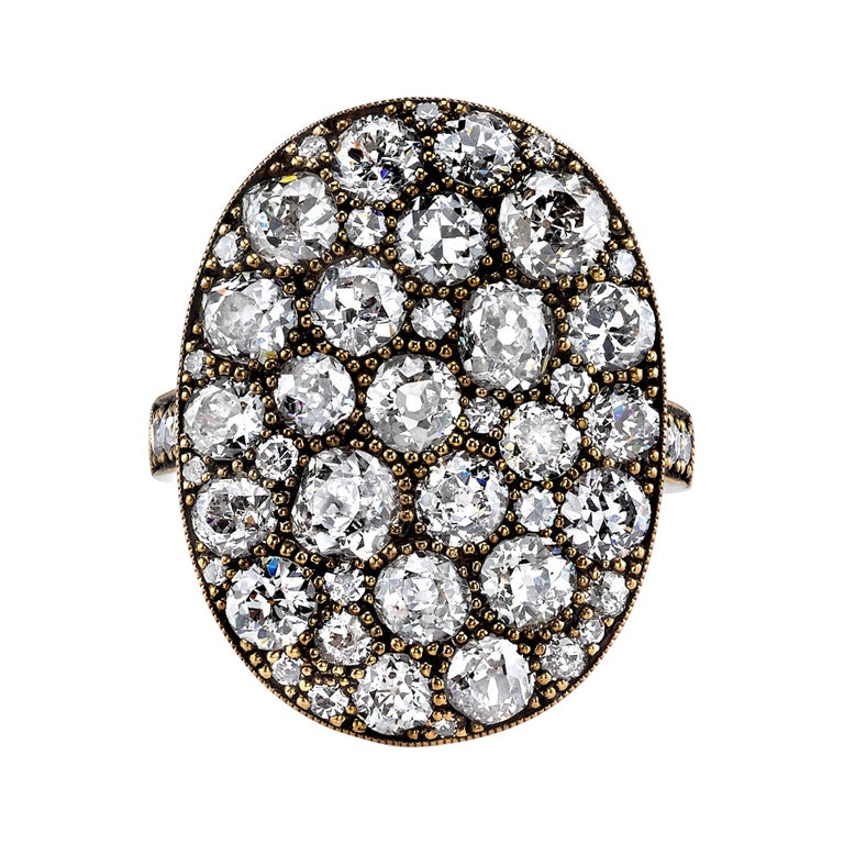 Handcrafted Oval Cobblestone Mixed Cut Diamond Ring by Single Stone For ...