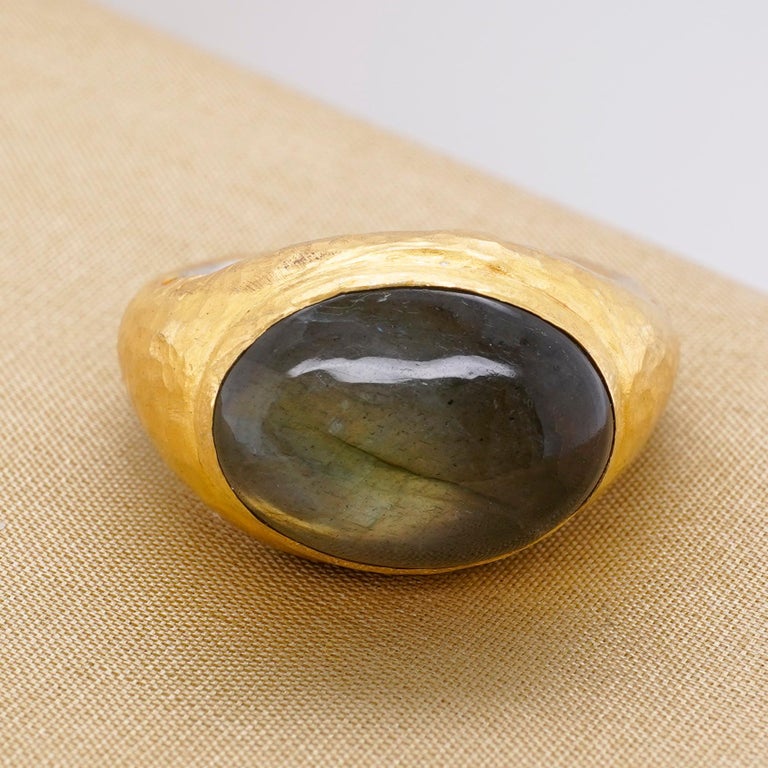 Large, Oval, Domed Labradorite Ring in 24kt Gold and Silver For Sale at ...