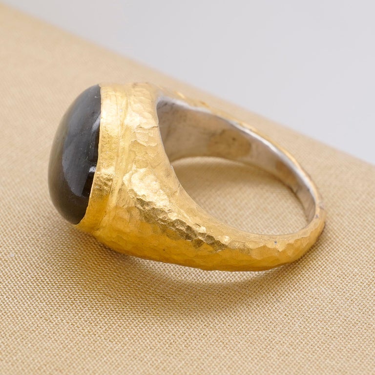Large, Oval, Domed Labradorite Ring in 24kt Gold and Silver For Sale at ...