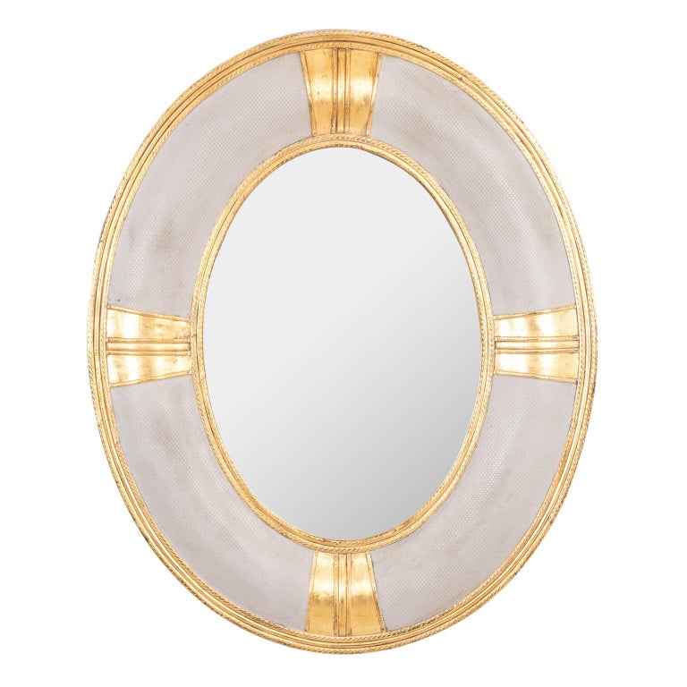 Large Oval Faux Hide Mirror at 1stDibs