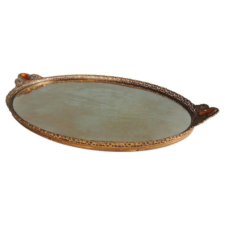 Large Oval Filigree Trim Vintage Vanity Tray For Sale at 1stDibs ...