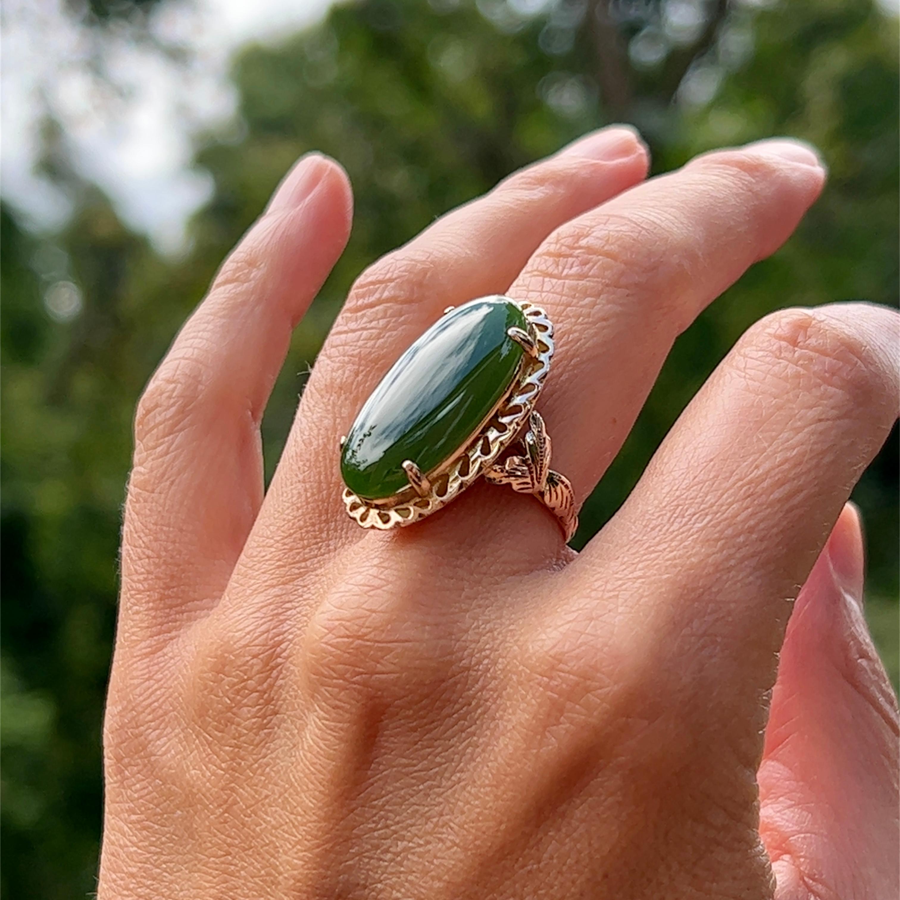 Large Oval Jade Ring in 14 Karat Gold, 1960s at 1stDibs | jade ring design