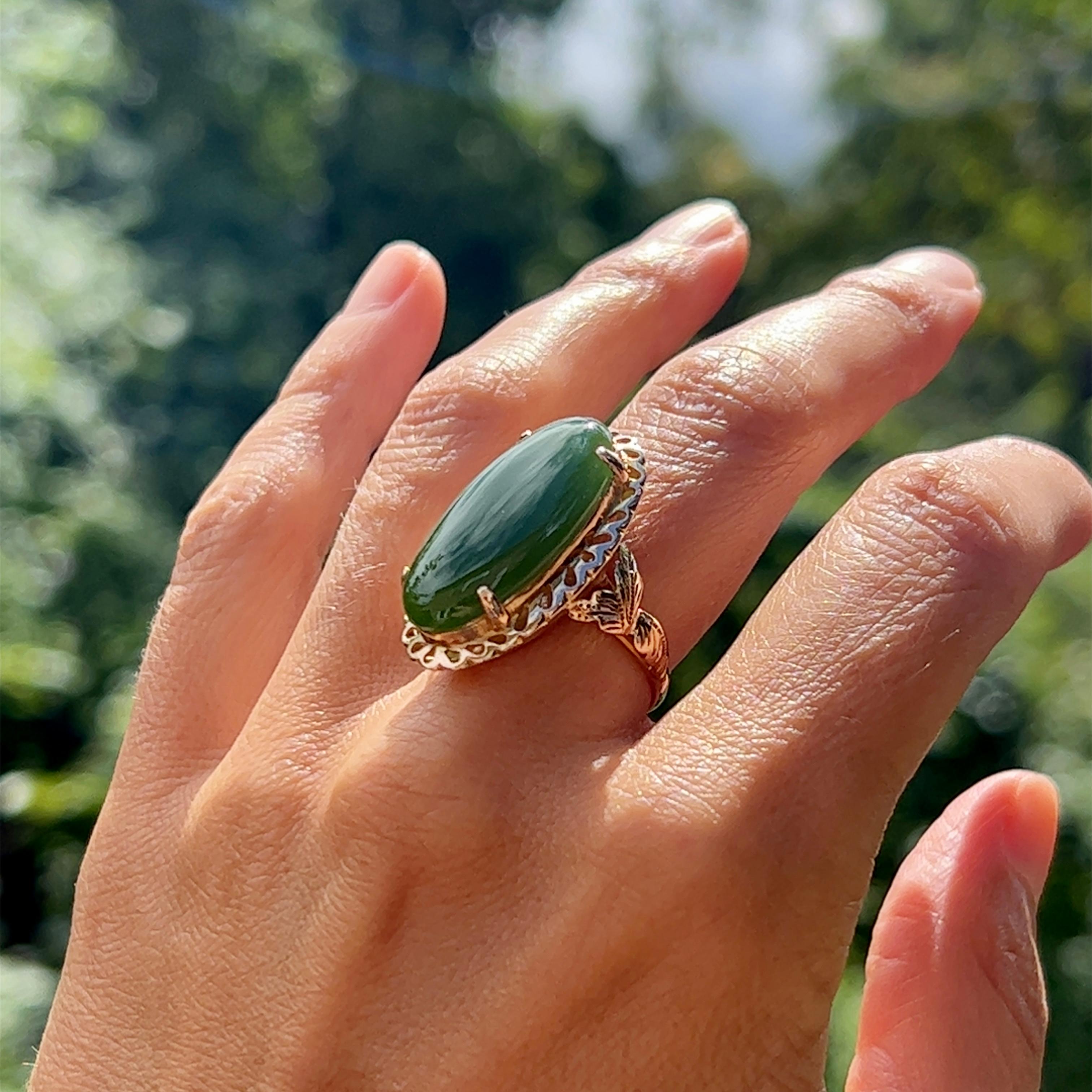 Large Oval Jade Ring in 14 Karat Gold, 1960s at 1stDibs | jade ring design