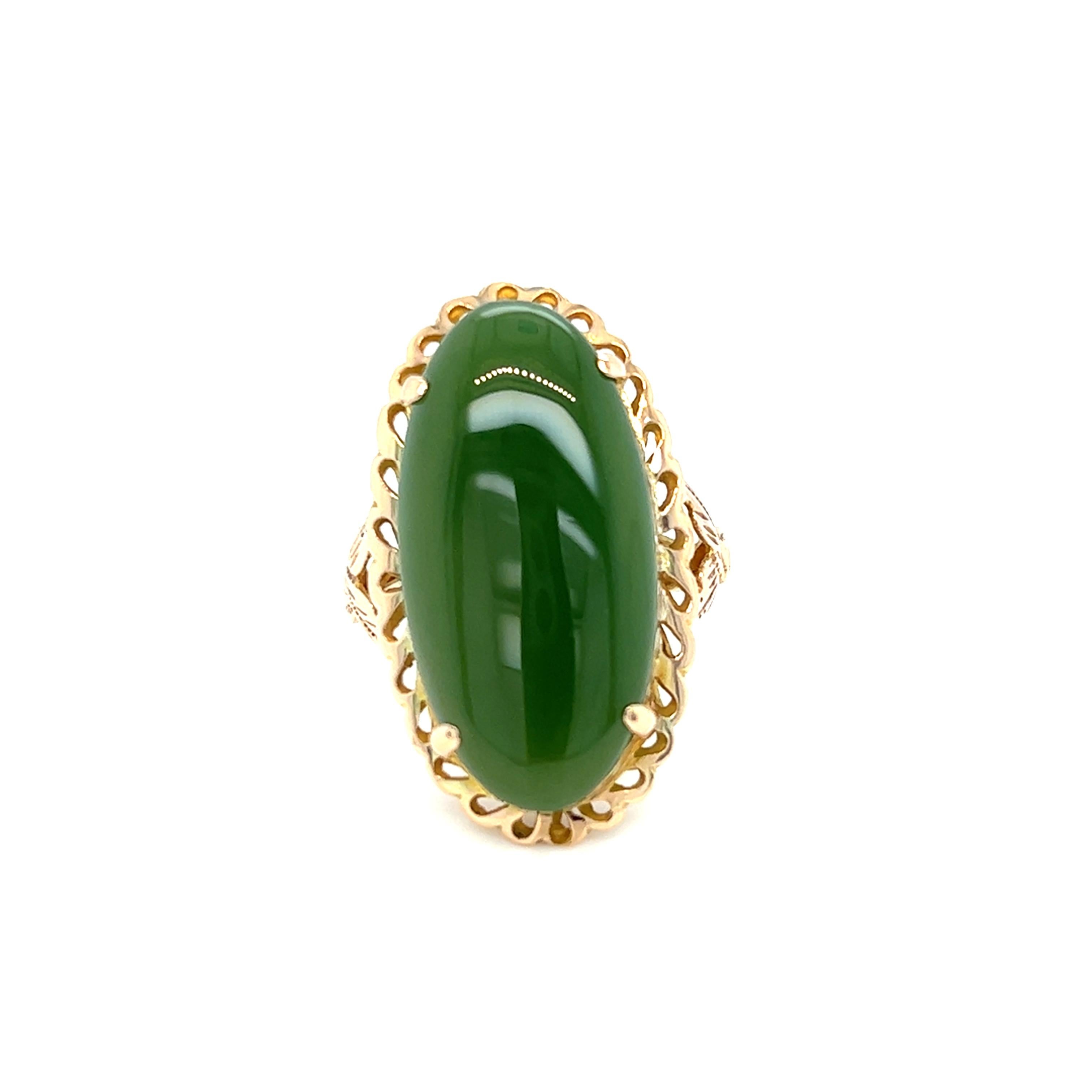 Large Oval Jade Ring in 14 Karat Gold, 1960s at 1stDibs | jade ring design