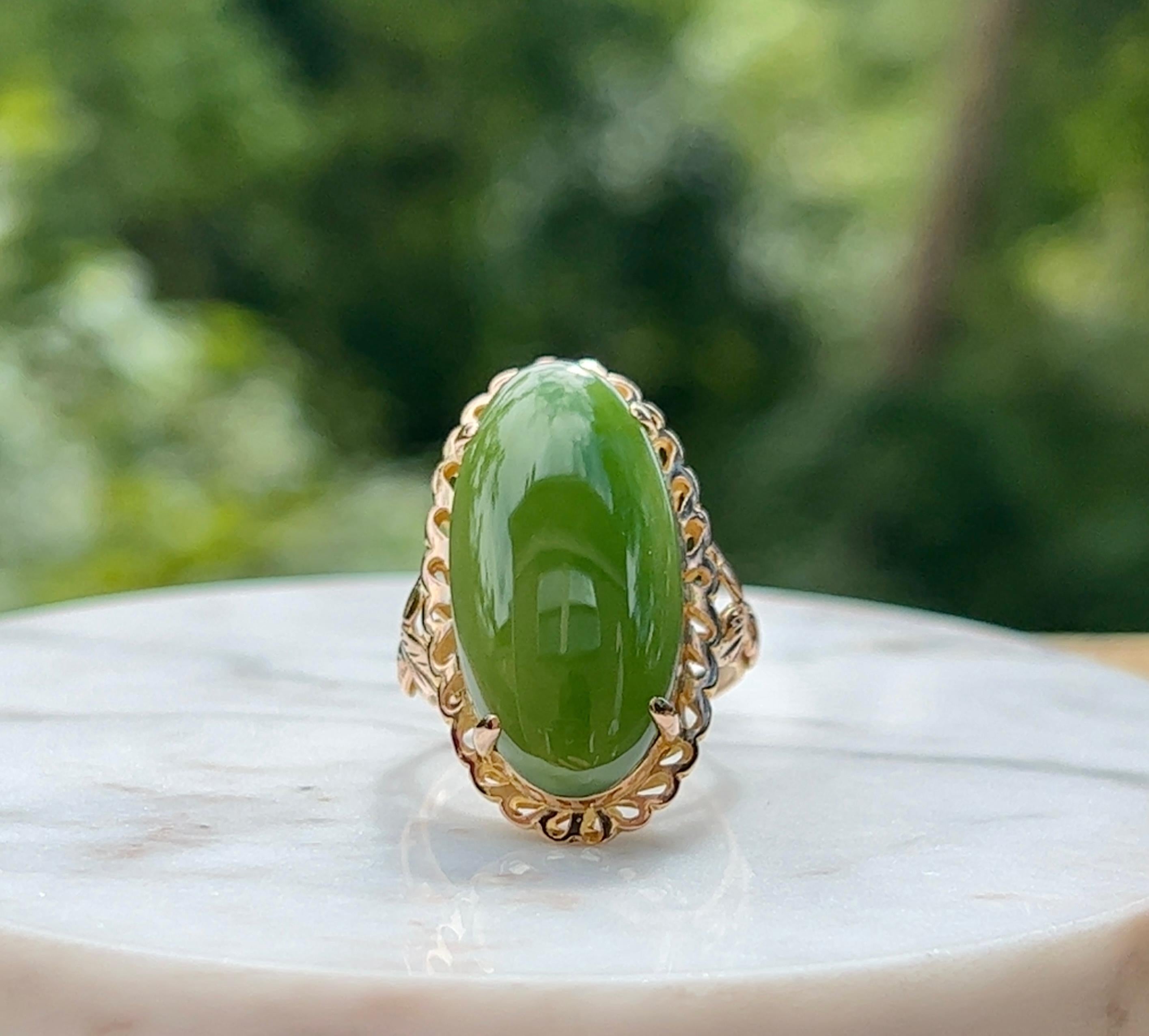 Large Oval Jade Ring in 14 Karat Gold, 1960s at 1stDibs | jade ring design