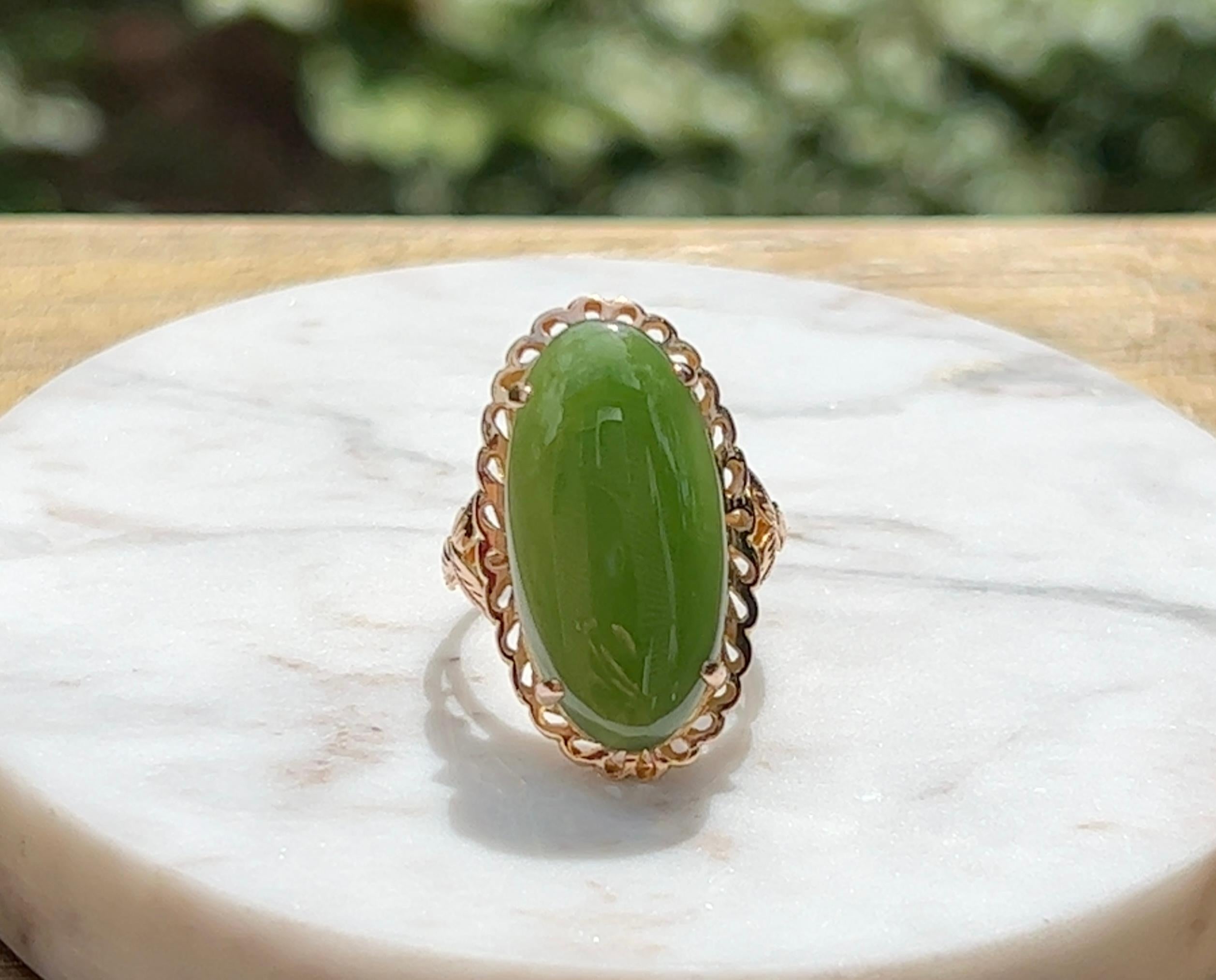 Large Oval Jade Ring in 14 Karat Gold, 1960s at 1stDibs | jade ring design
