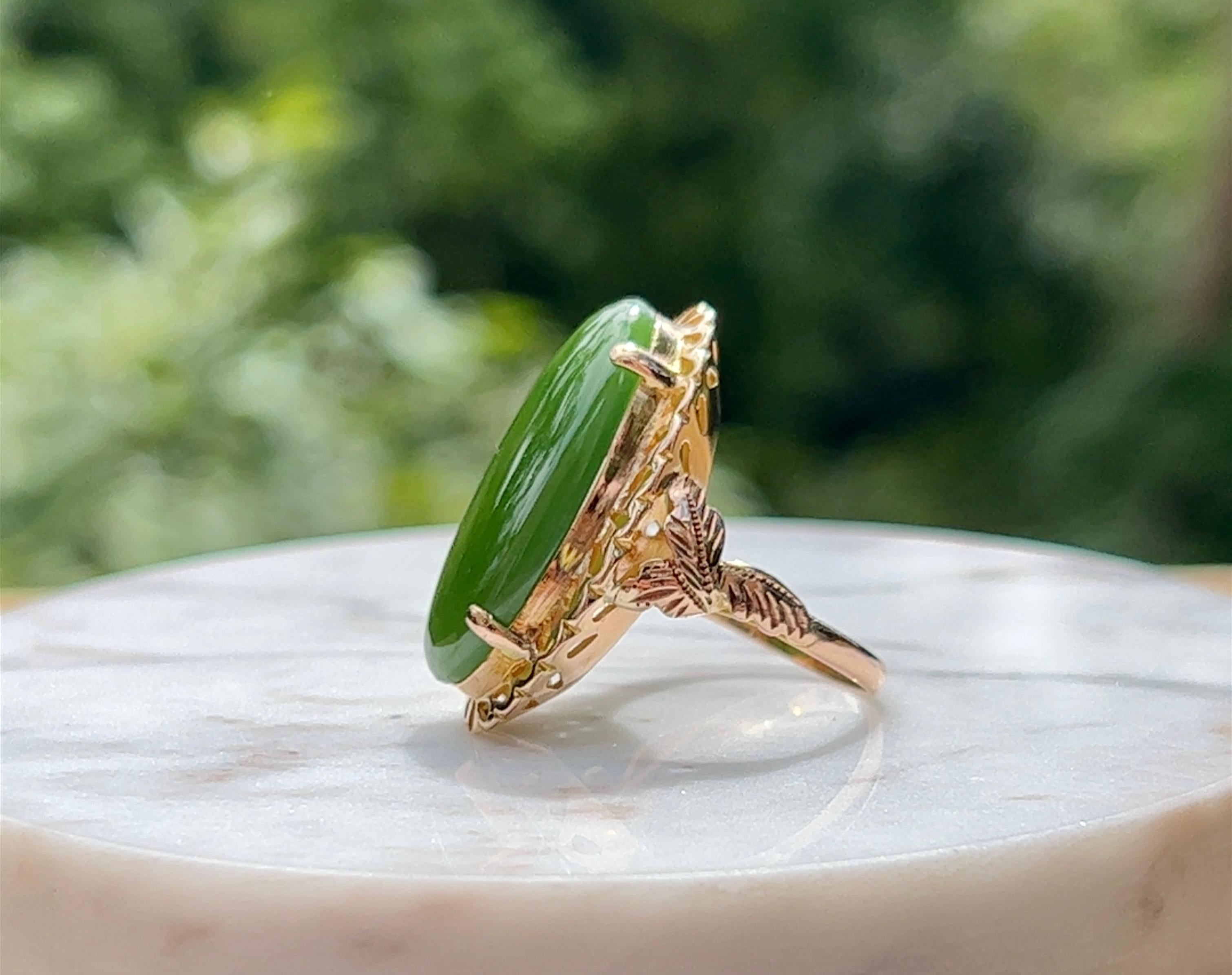 Large Oval Jade Ring in 14 Karat Gold, 1960s at 1stDibs | jade ring design