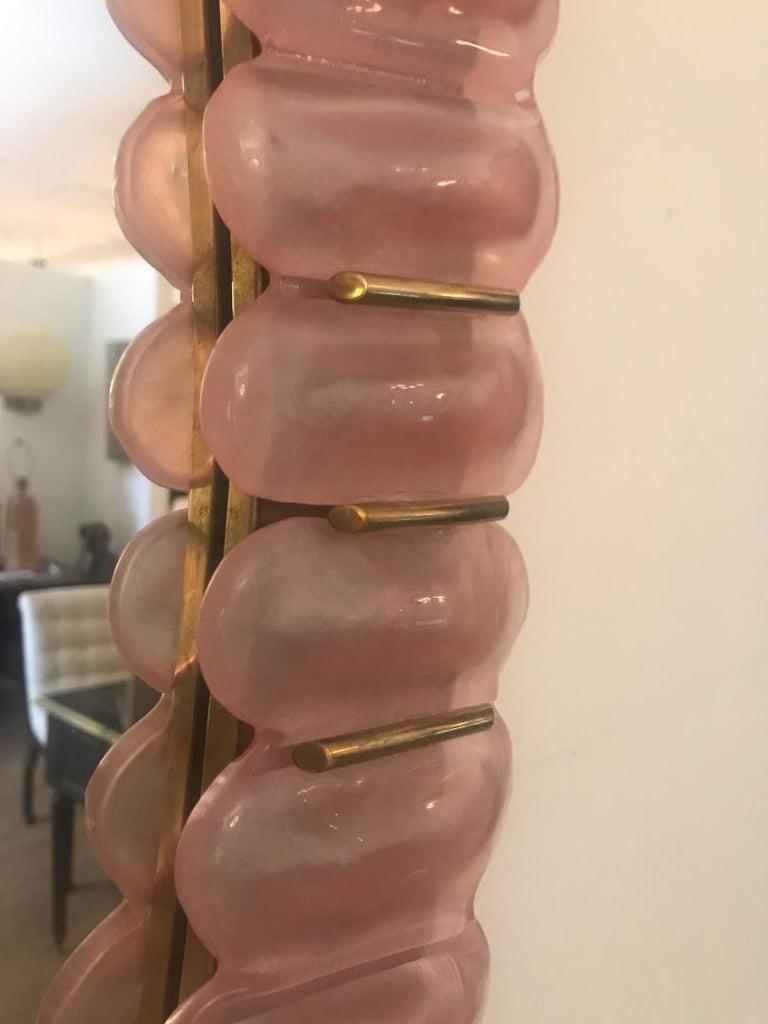 Large Oval Pink Murano Glass Mirror For Sale at 1stDibs