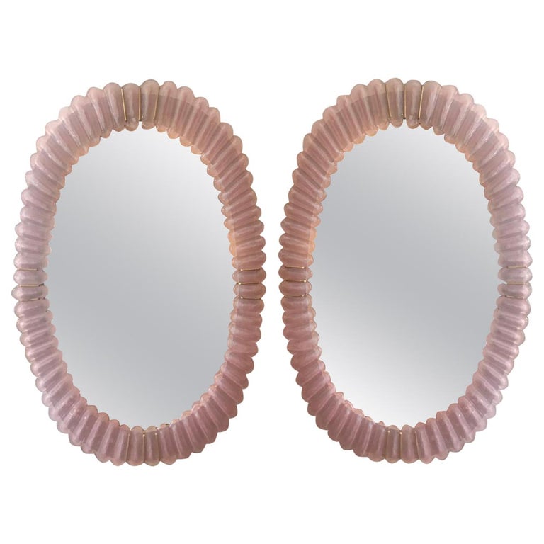 Large Oval Pink Murano Glass Mirror For Sale at 1stDibs