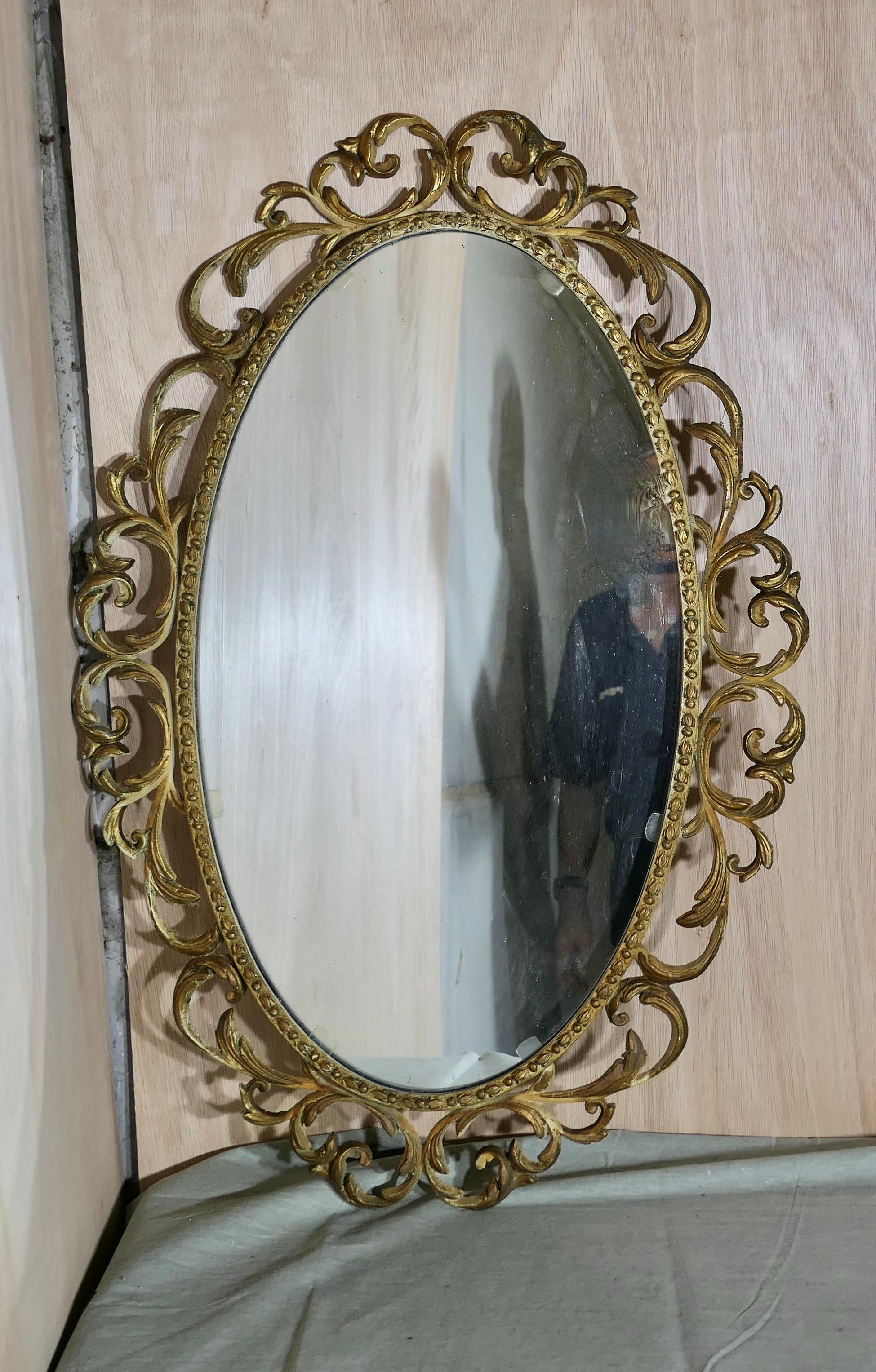Large Oval Rococo Style Ornate Gilt Wall Mirror For Sale at 1stDibs