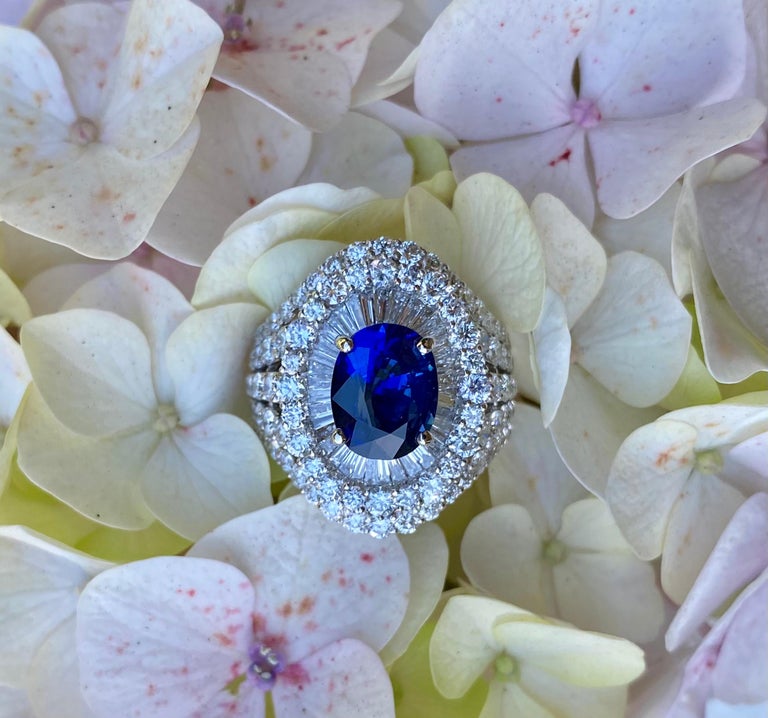 Large Oval Shaped Vivid Blue Sapphire and Diamond 7.20 Carat 18 Karat ...