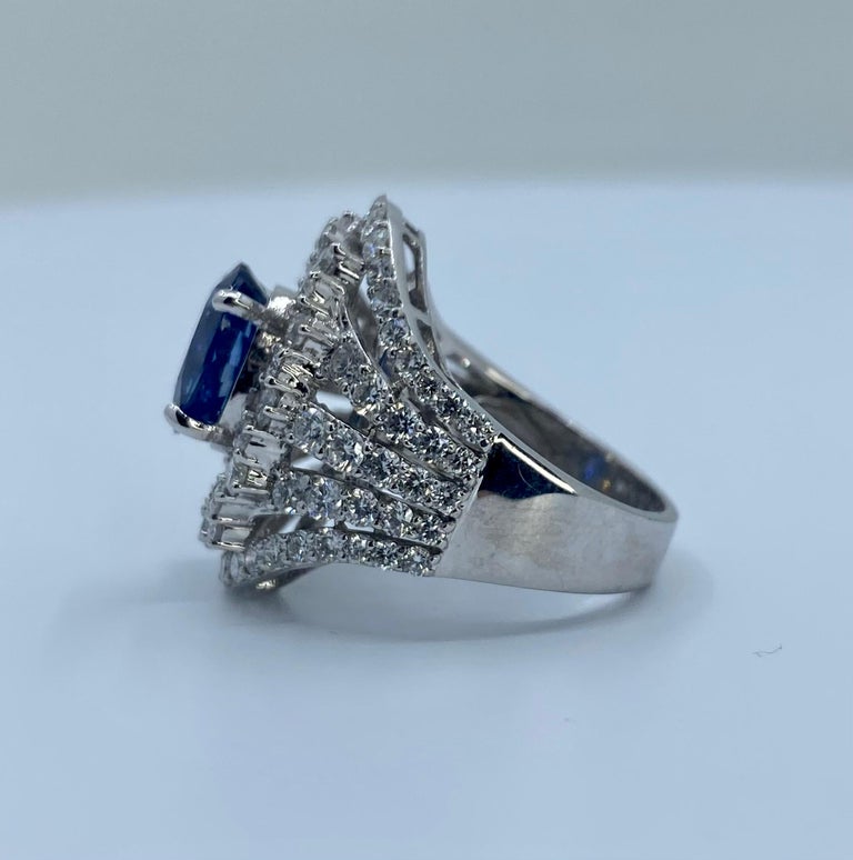 Large Oval Shaped Vivid Blue Sapphire and Diamond 7.20 Carat 18 Karat ...