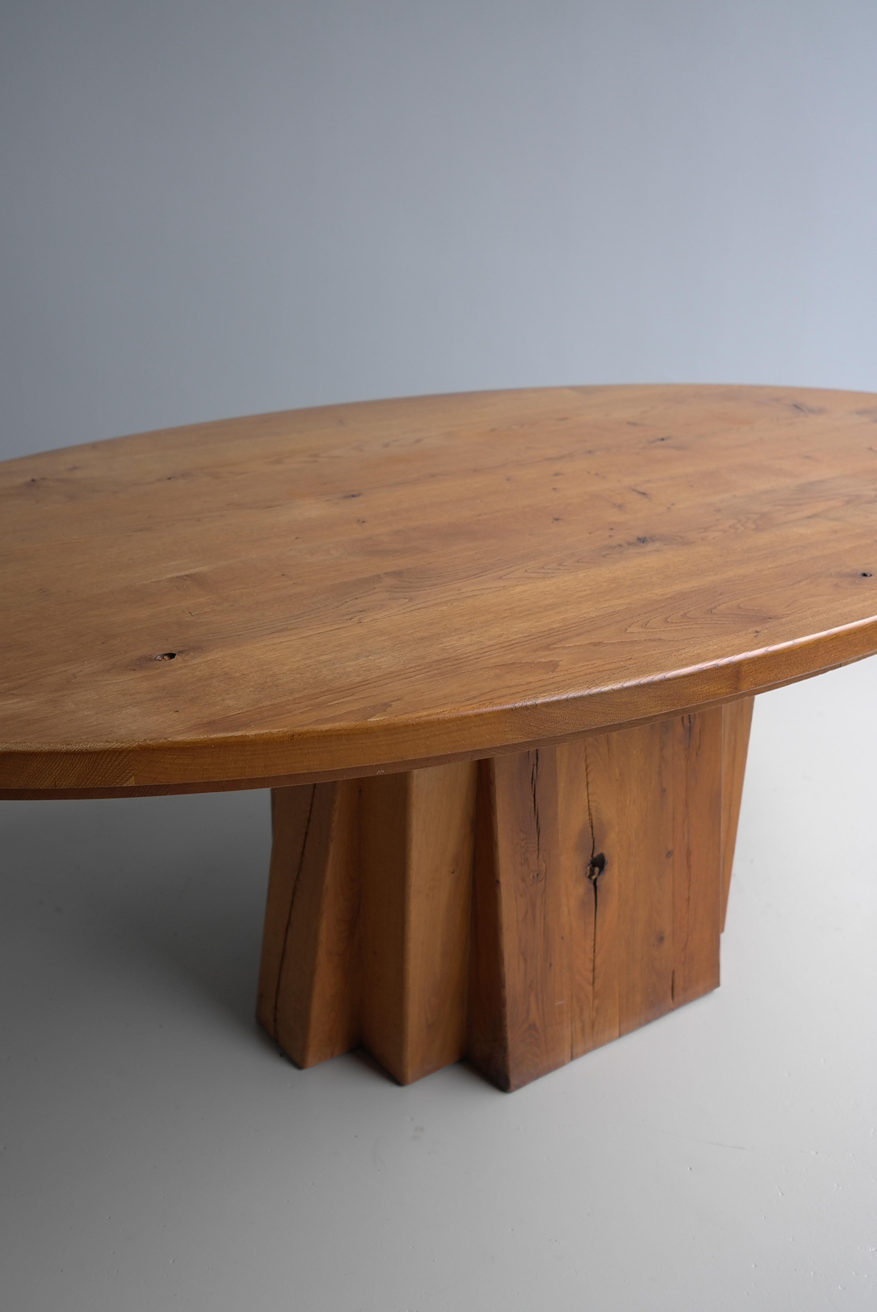 Large Oval Solid Oak Dining Table in style of Pierre Chapo, France ...