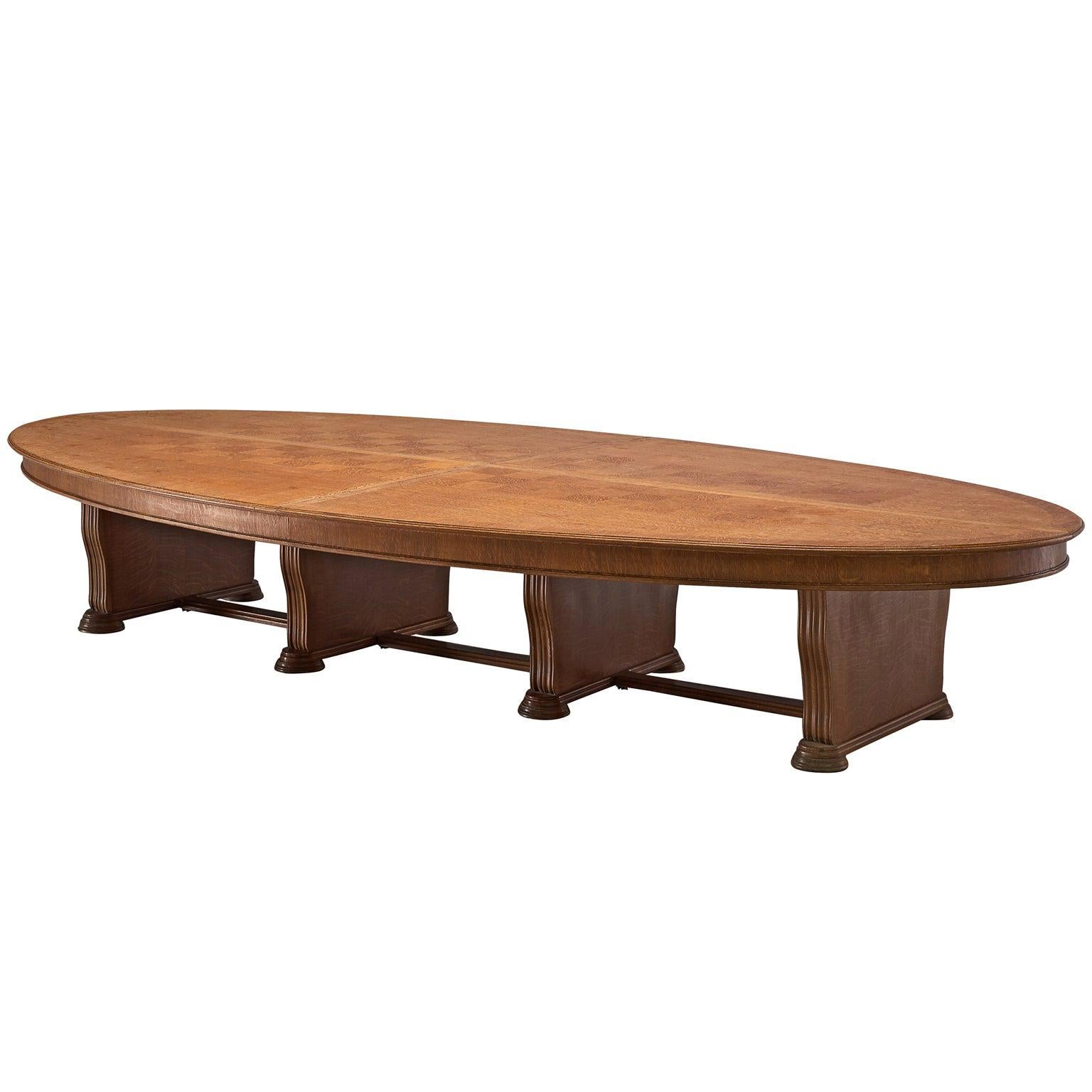 Large Oval Table in Walnut with Inlayed Top For Sale at 1stDibs