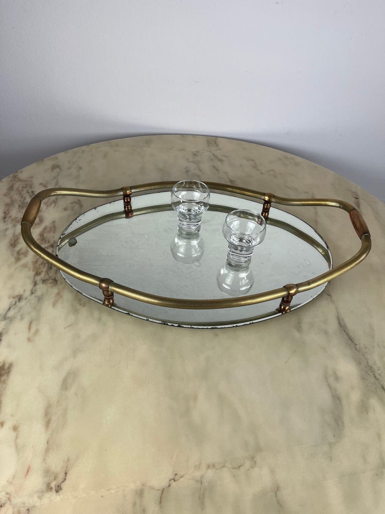 Large Oval Tray in Brass and Mirror, Italy, 1940s For Sale at 1stDibs