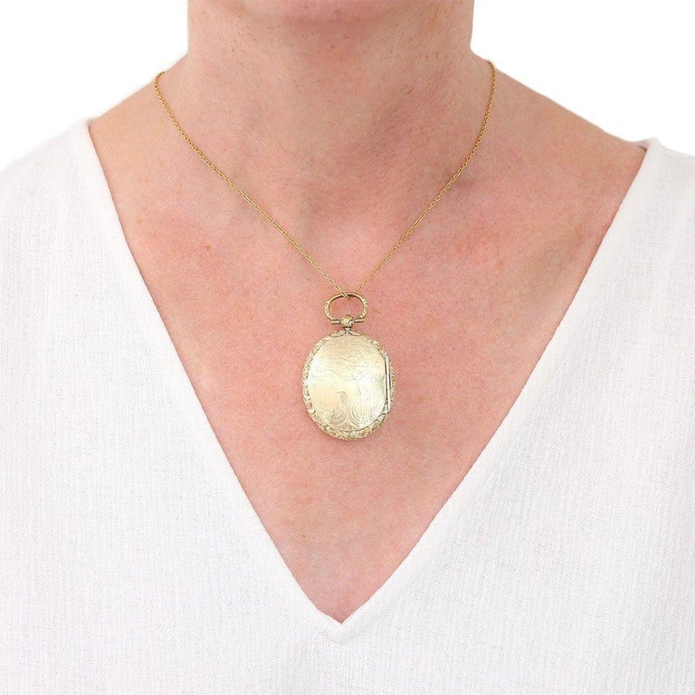 Large Oval Victorian 9ct Gold Engraved Double Sided Locket, Circa 1890 ...