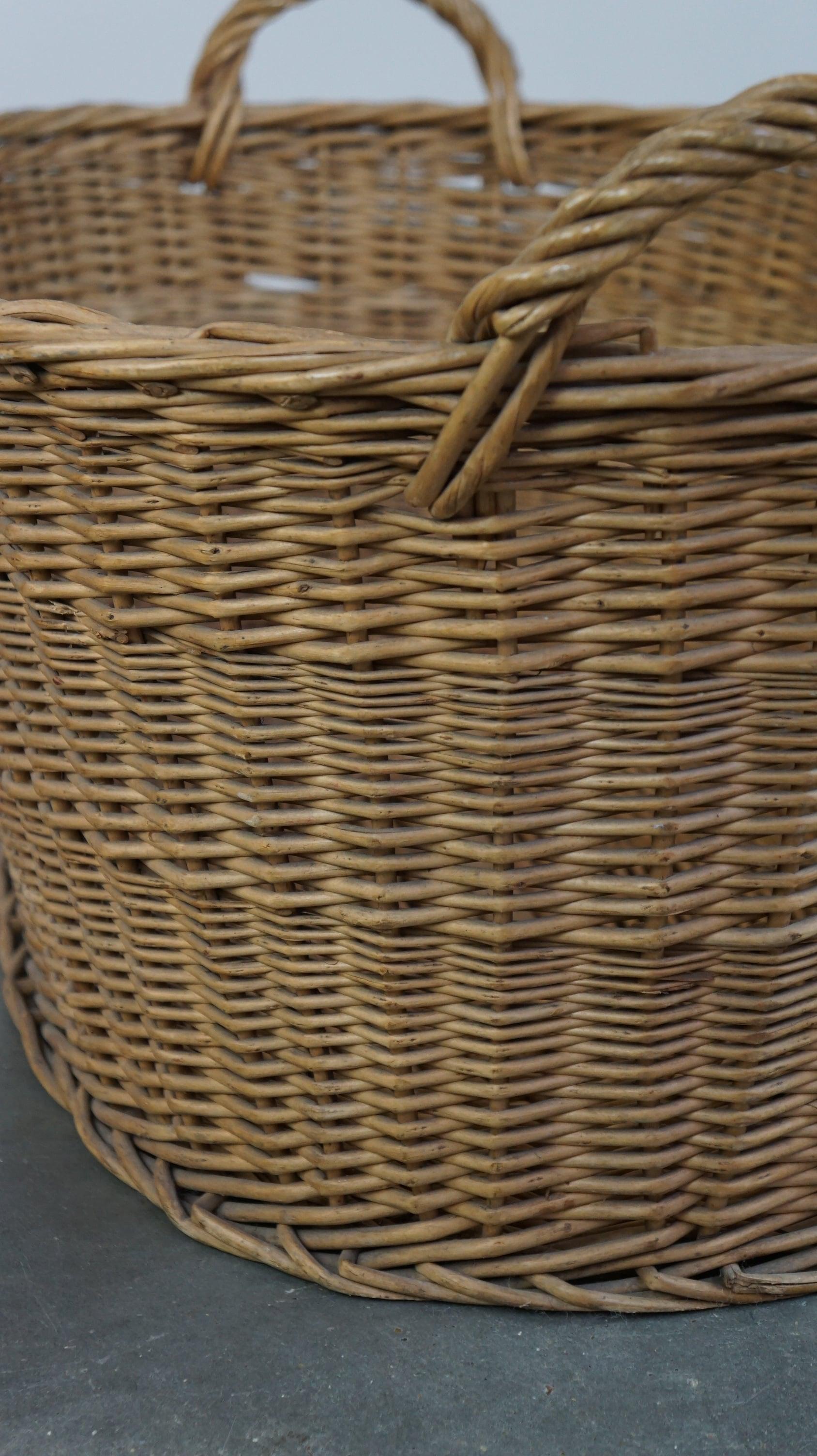 Large Oval Woven Basket / Fireplace Basket with 2 Handles For Sale at ...