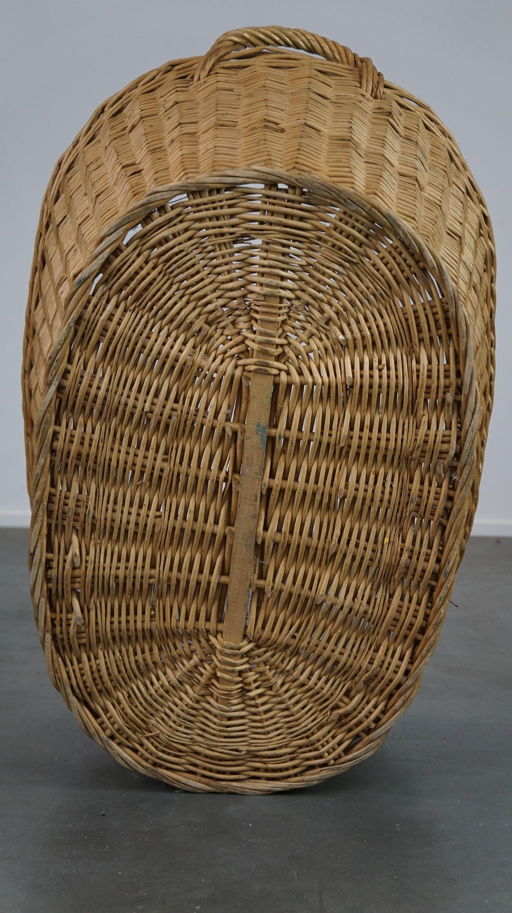 Large Oval Woven Basket / Fireplace Basket with 2 Handles For Sale at ...