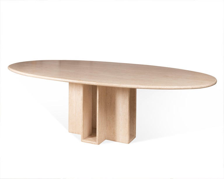 Large Ovale Travertine Dining Table, Italy, 70’s at 1stDibs