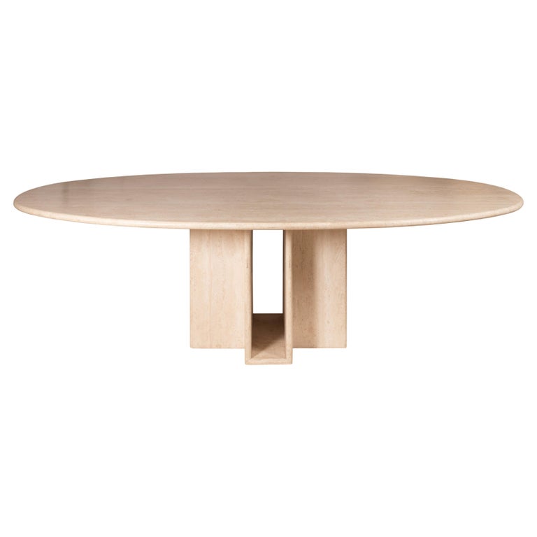 Large Ovale Travertine Dining Table, Italy, 70’s at 1stDibs