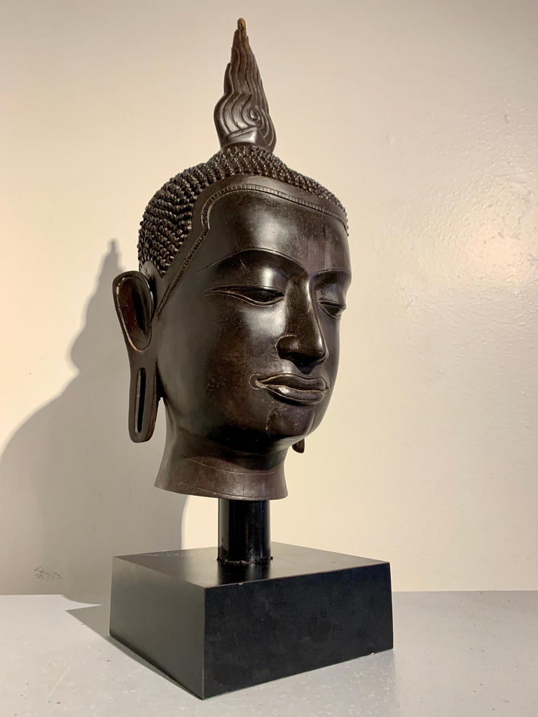 Large Over Life-Sized Vintage Thai Bronze Buddha Head, circa 1970's For ...