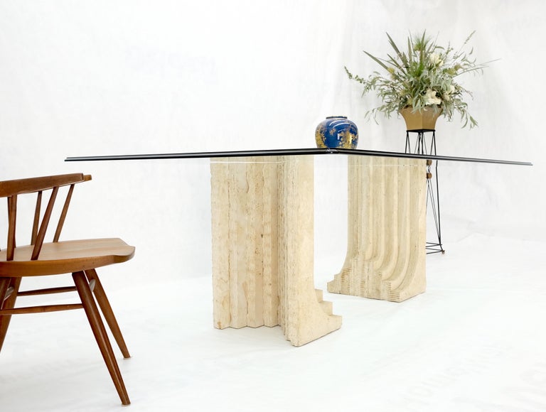 Large Oversize Wide Rectangle Shape Glass Top Travertine Dining ...