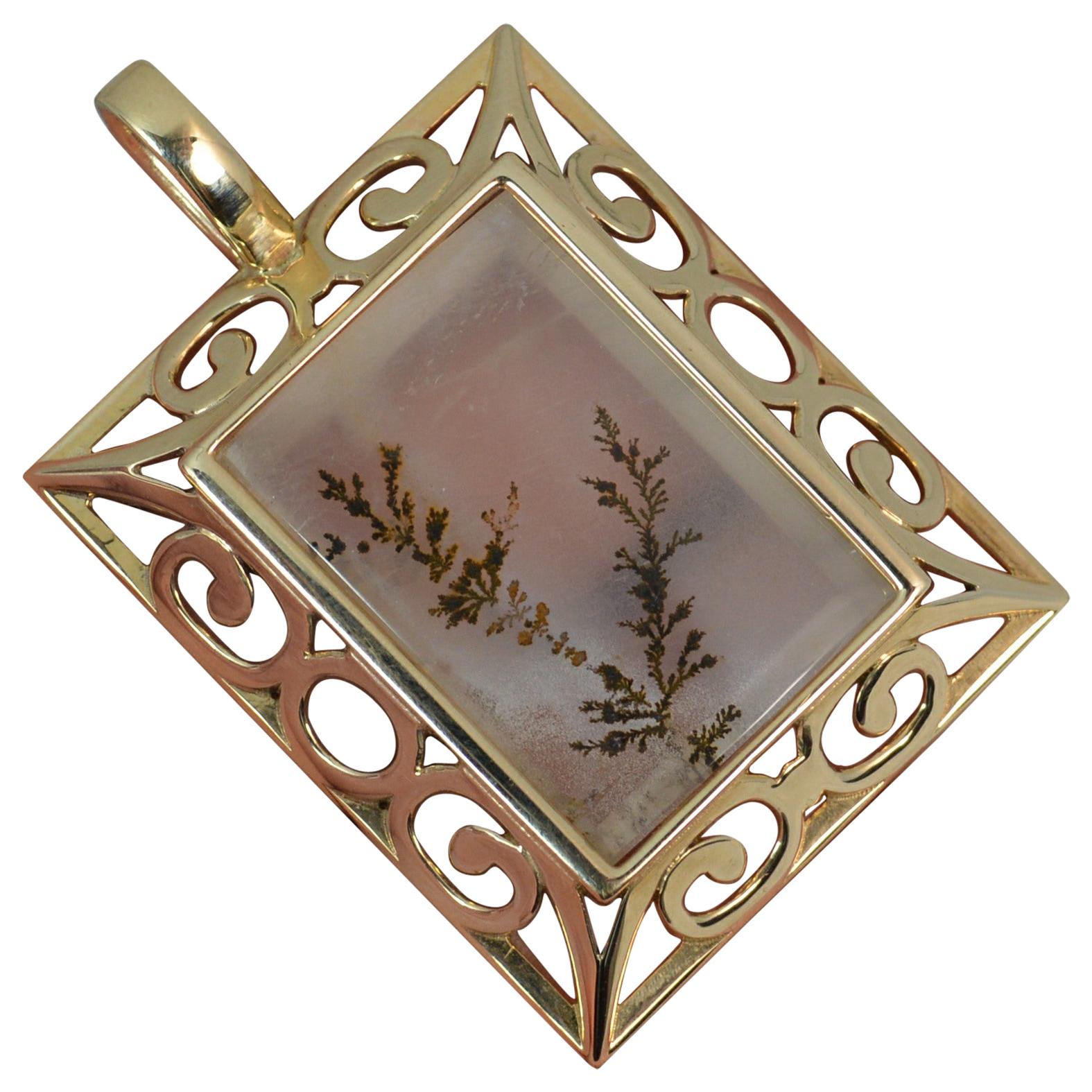 Early Victorian Dendritic Agate and 9 Carat Rose Gold Pendant For Sale ...