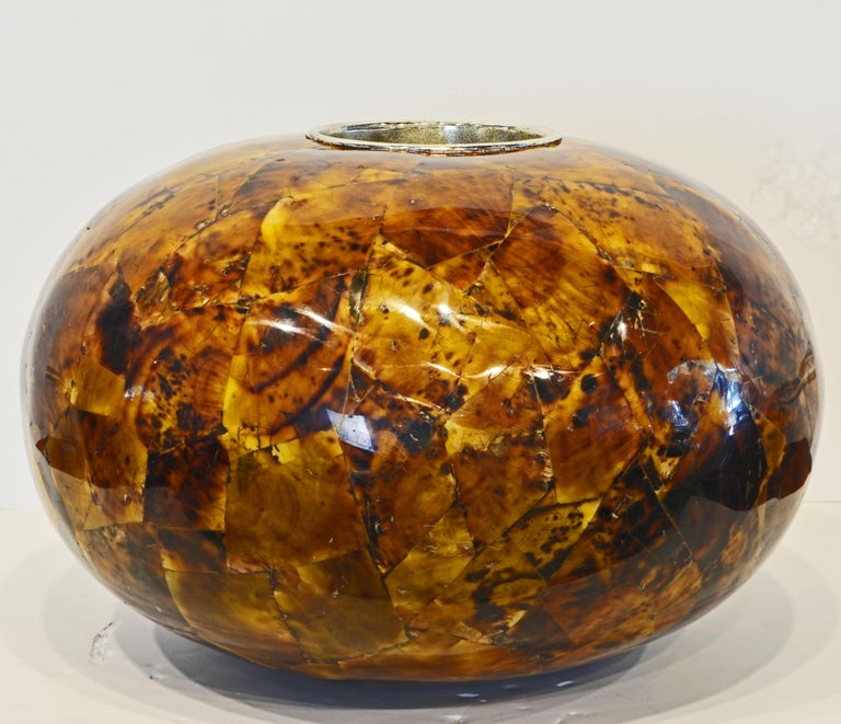 Large Ovoid Shape Silver Plate Mounted Young Penn Shell Vessel or Vase ...