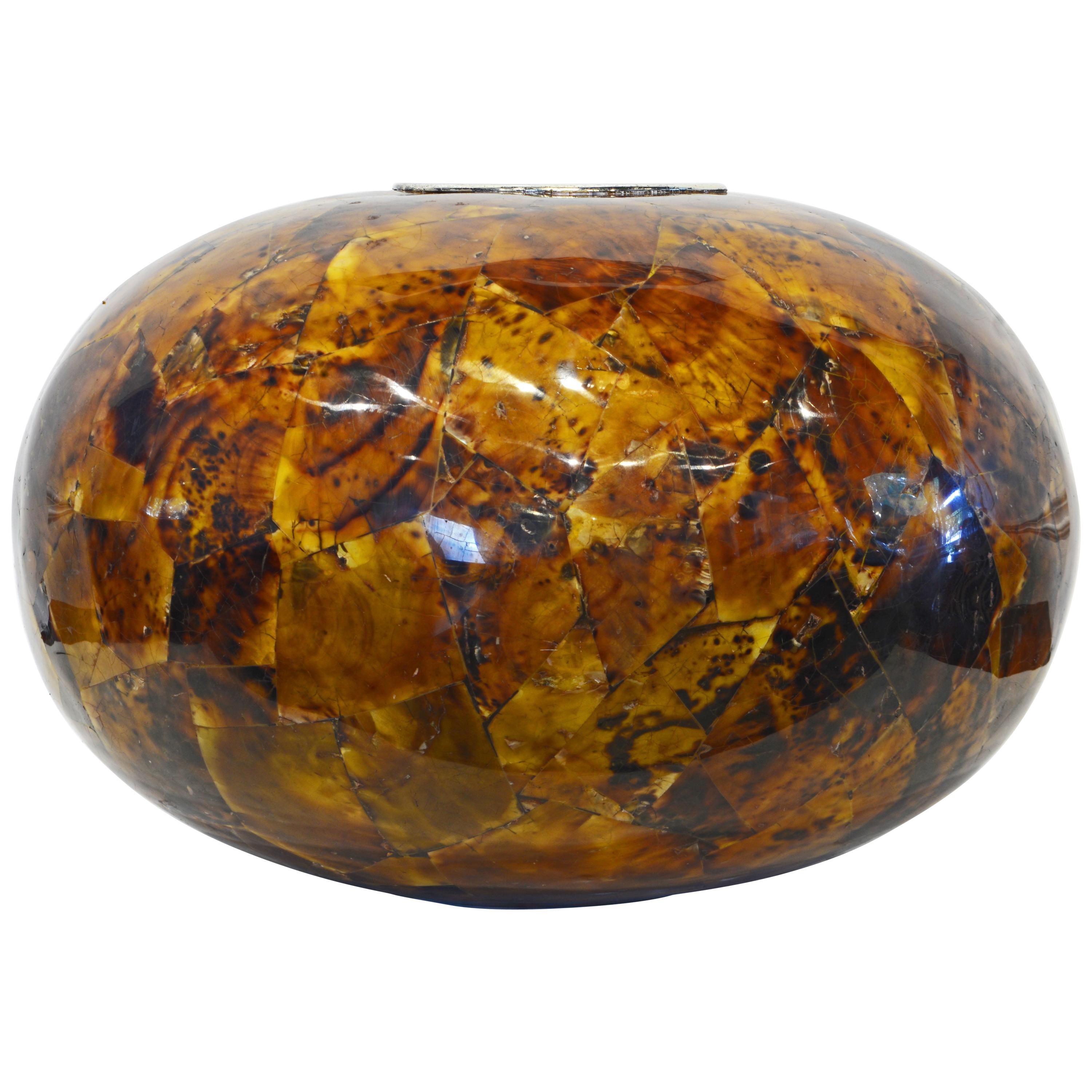 Large Ovoid Shape Silver Plate Mounted Young Penn Shell Vessel or Vase ...