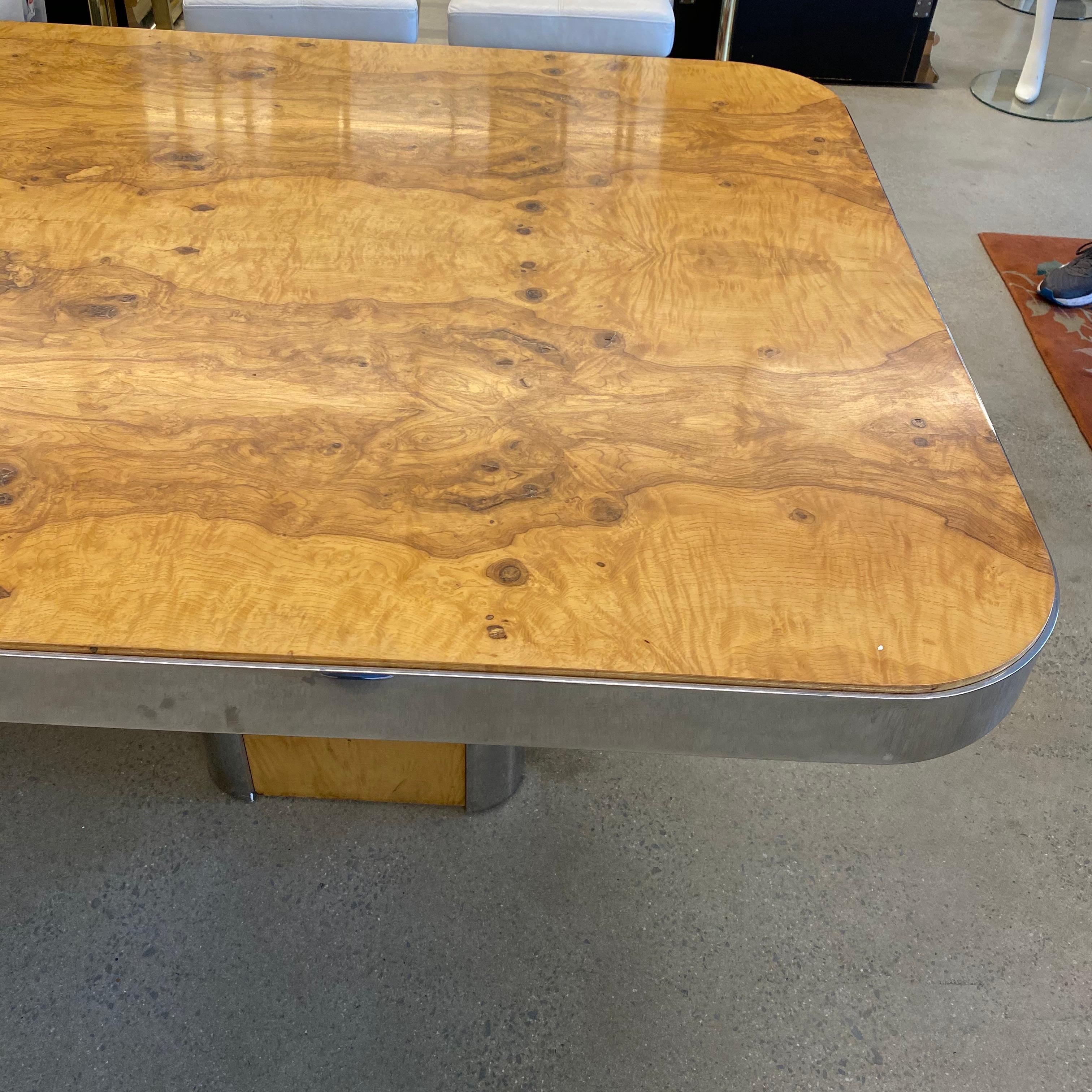 Large Pace Collection Dining Room Table Burl Wood and Chrome For Sale ...