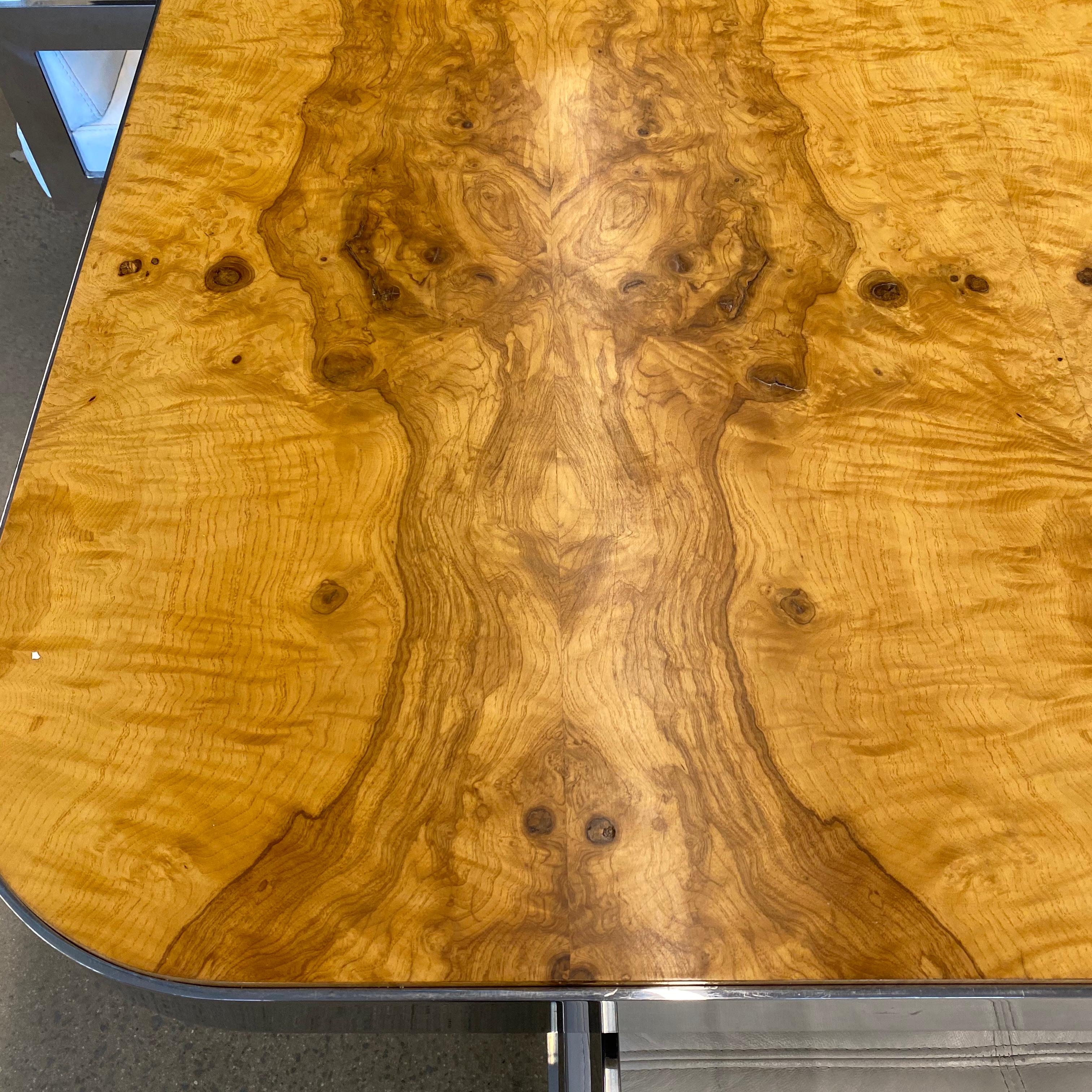 Large Pace Collection Dining Room Table Burl Wood and Chrome For Sale ...