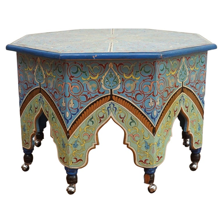 Large Paint Decorated Moroccan-Style Occasional Table For Sale at 1stDibs