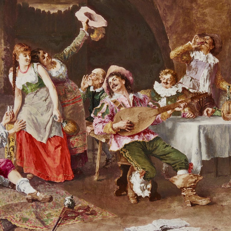 Large Painted Antique Porcelain Plaque with Musical Genre Scene For ...