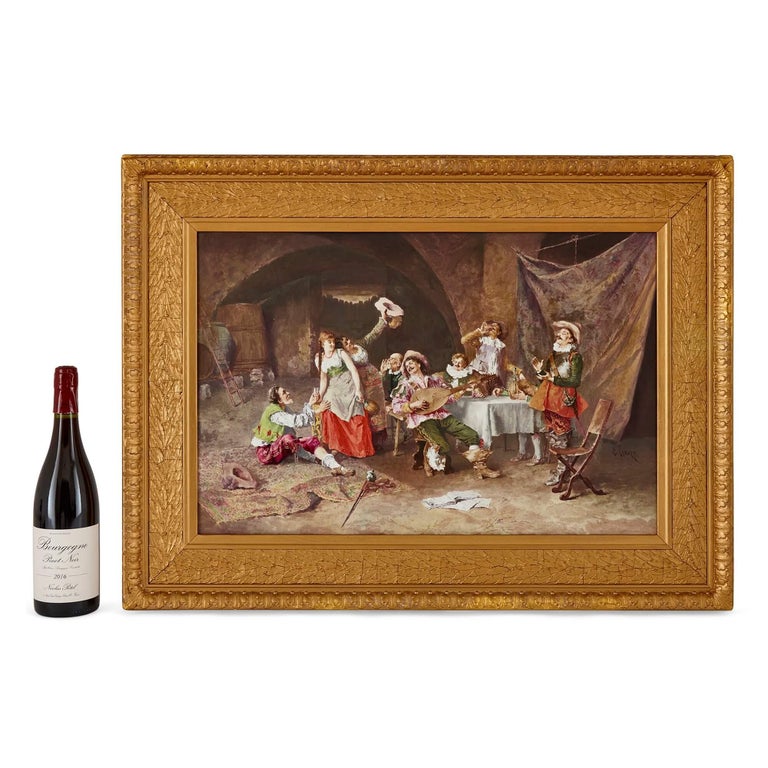 Large Painted Antique Porcelain Plaque with Musical Genre Scene For ...