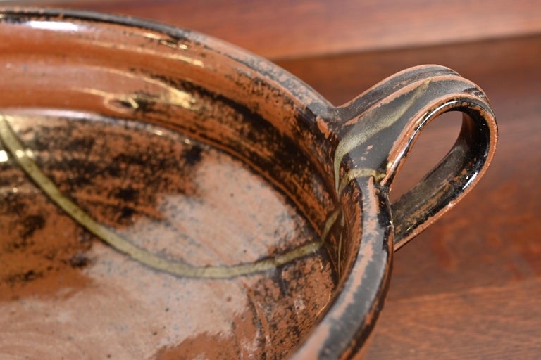 Large Painted Glazed Ceramic Studio Pottery Bowl with Handles For Sale ...