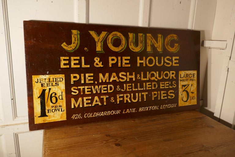 Large Painted Wooden Advertising Sign, Youngs London Eel and Pie Shop ...