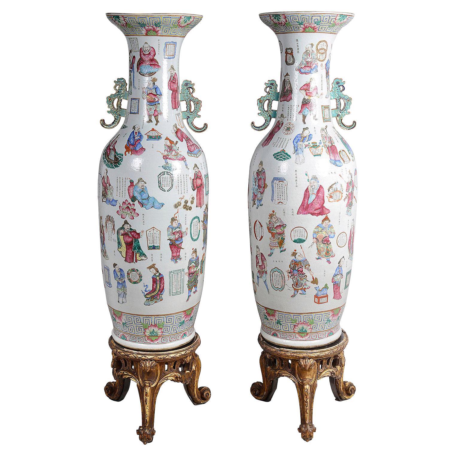 19th Century Pair of Large Famille Rose Canton Vases at 1stDibs