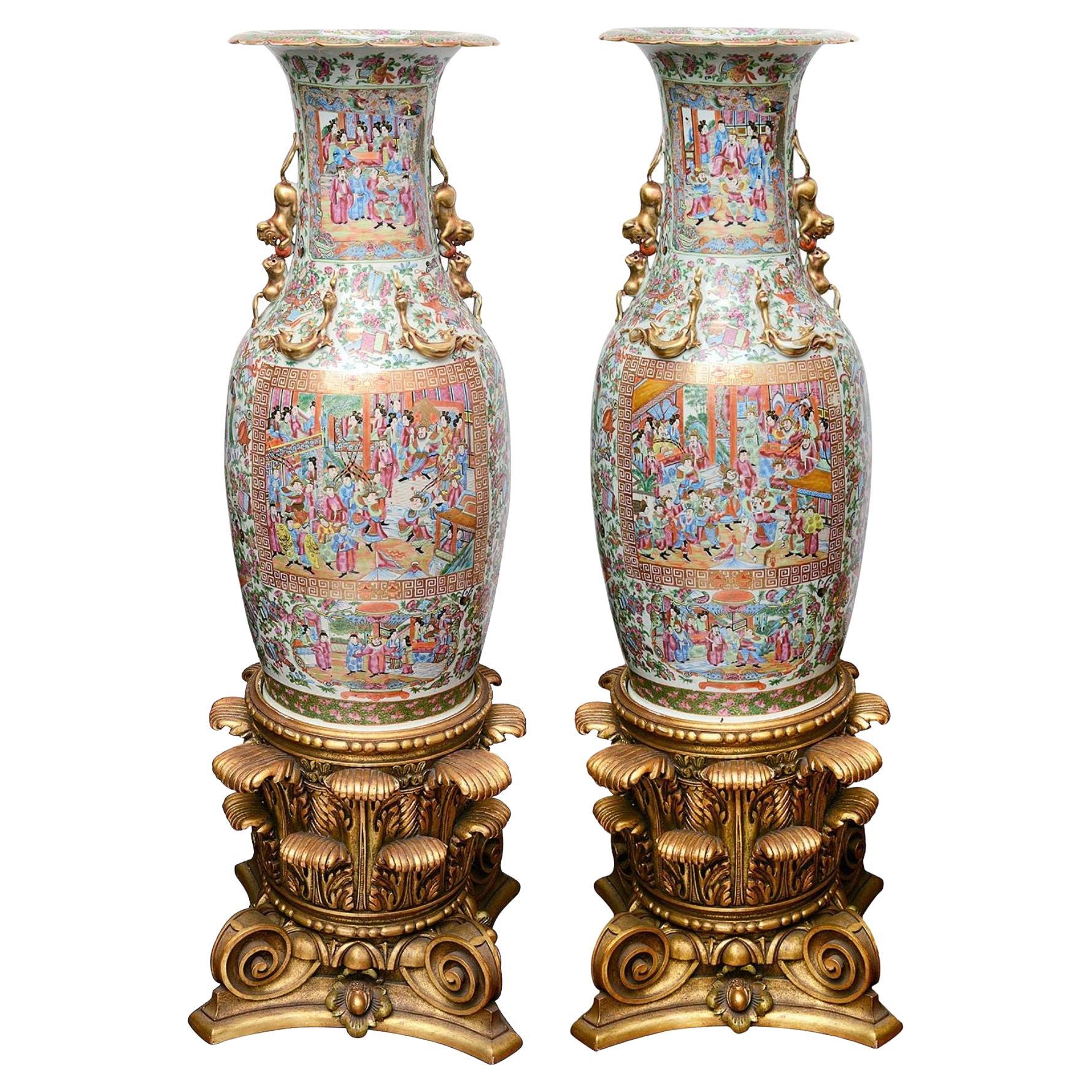 Large Pair 19th Century Pair of Famille Rose Vases at 1stDibs