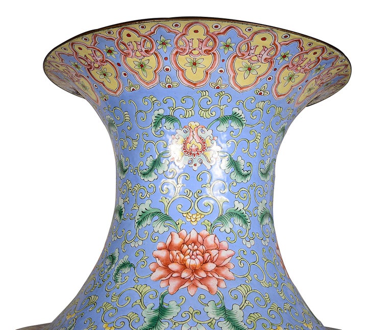 Large Pair Canton Enamel Vases, circa 1900 For Sale at 1stDibs