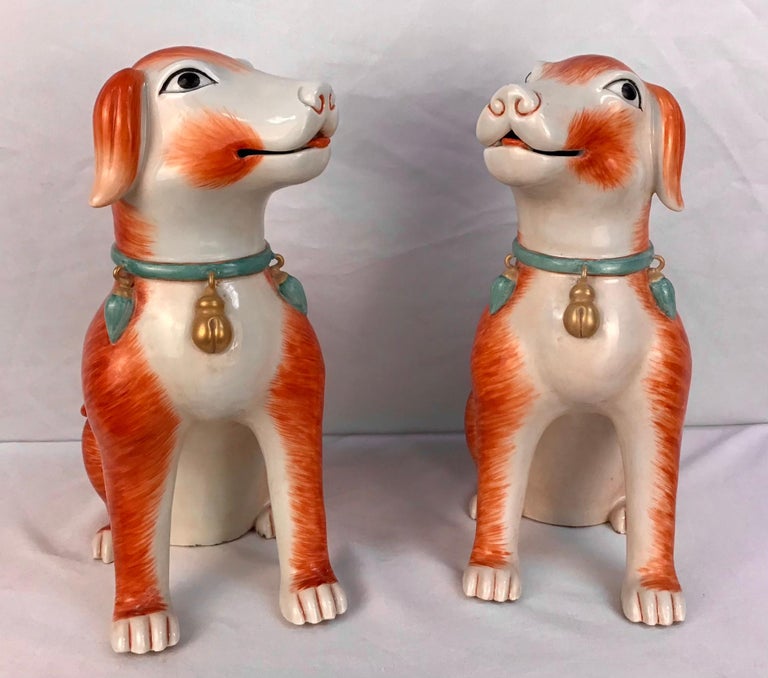 Large Pair Chinese Export Style Sated Dogs For Sale at 1stDibs